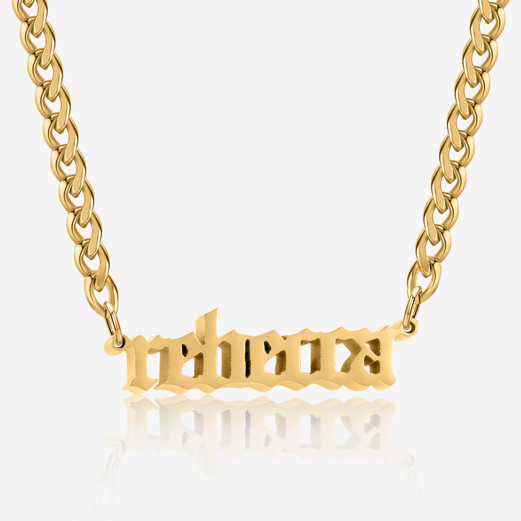 Thick Gothic Nameplate Necklace w/ Cuban Chain | DORADO
